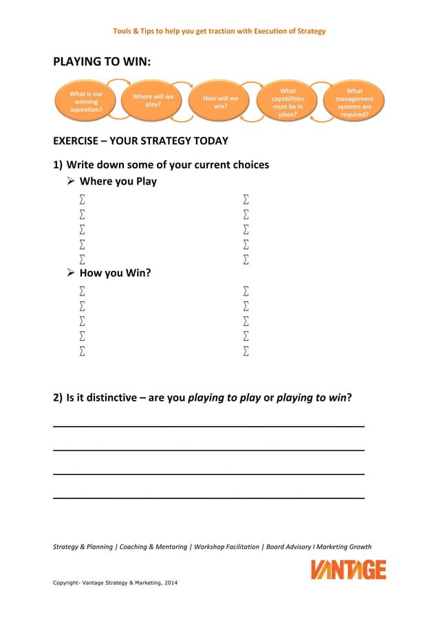 Tips & tools to help get traction with execution of strategy Workbook | PDF