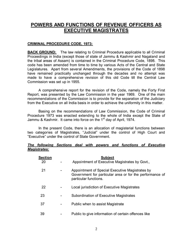 Role of Tahsildar as an Executive Magistrate.Duties and responsibilities of an executive ...