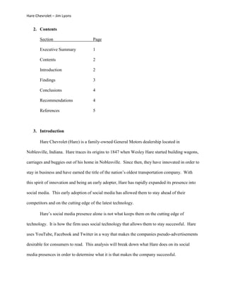 Executive Summary Hare Chevrolet is a General Motors dealership ... | DOCX