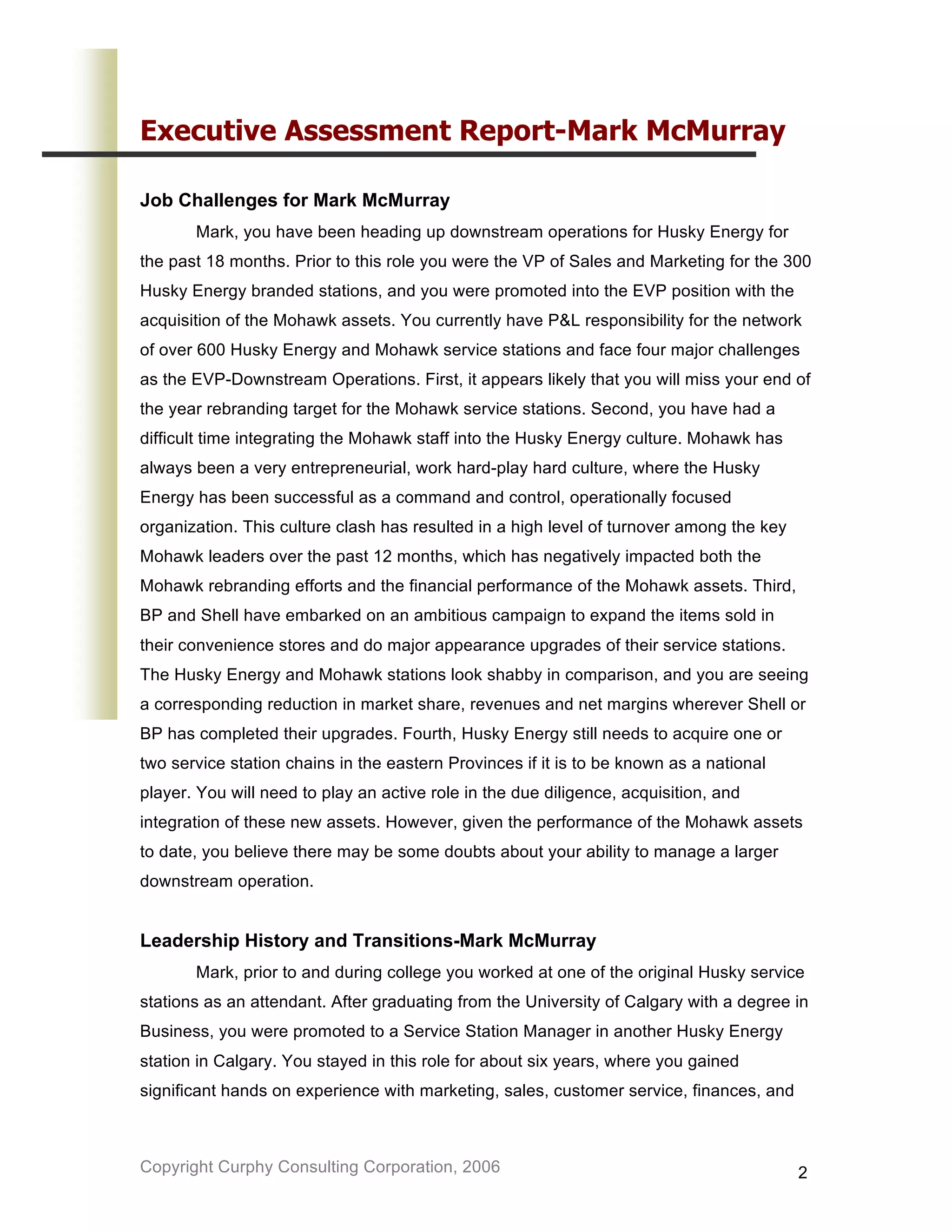 Executive Assessment Report Sample, Gordon Curphy, PhD | PDF