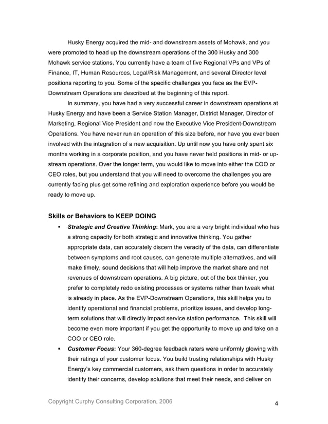 Executive Assessment Report Sample, Gordon Curphy, PhD | PDF | Business ...