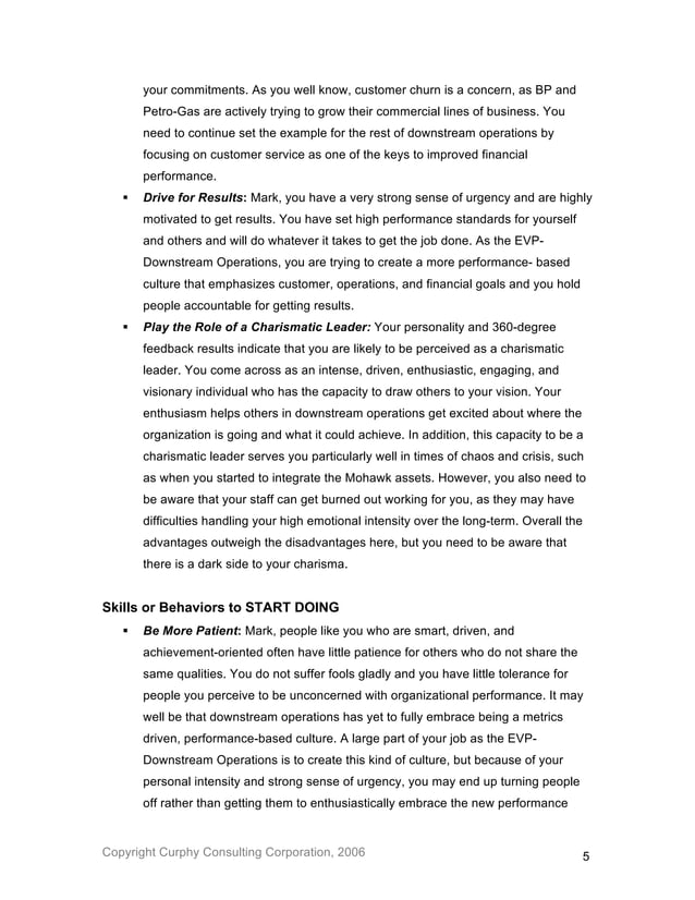 Executive Assessment Report Sample, Gordon Curphy, PhD | PDF | Business ...