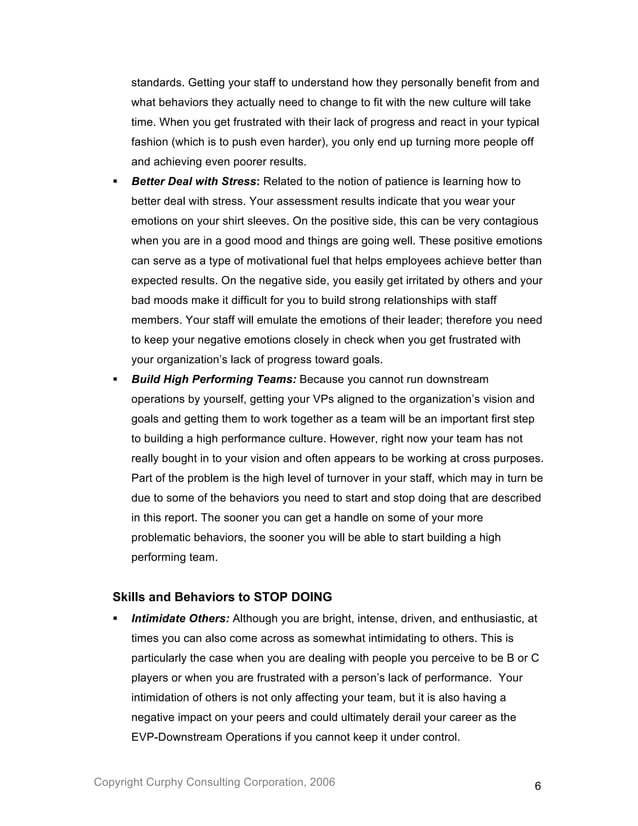 Executive Assessment Report Sample, Gordon Curphy, PhD | PDF | Business ...