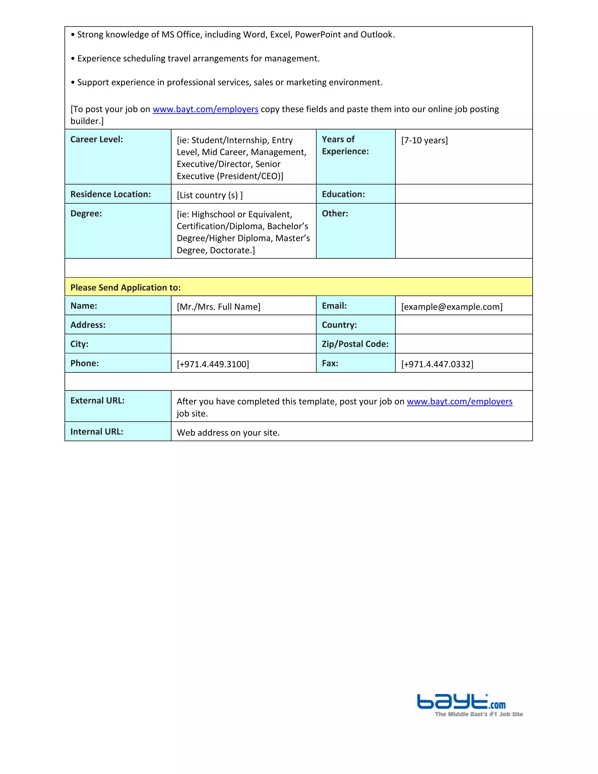 Executive Assistant Job Description Template by Bayt.com