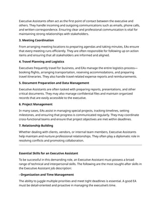 Executive Assistant Job Description: A Comprehensive Guide | DOCX
