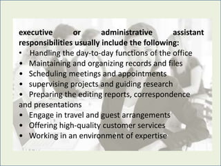 Executive Assistant Job Description | PPTX
