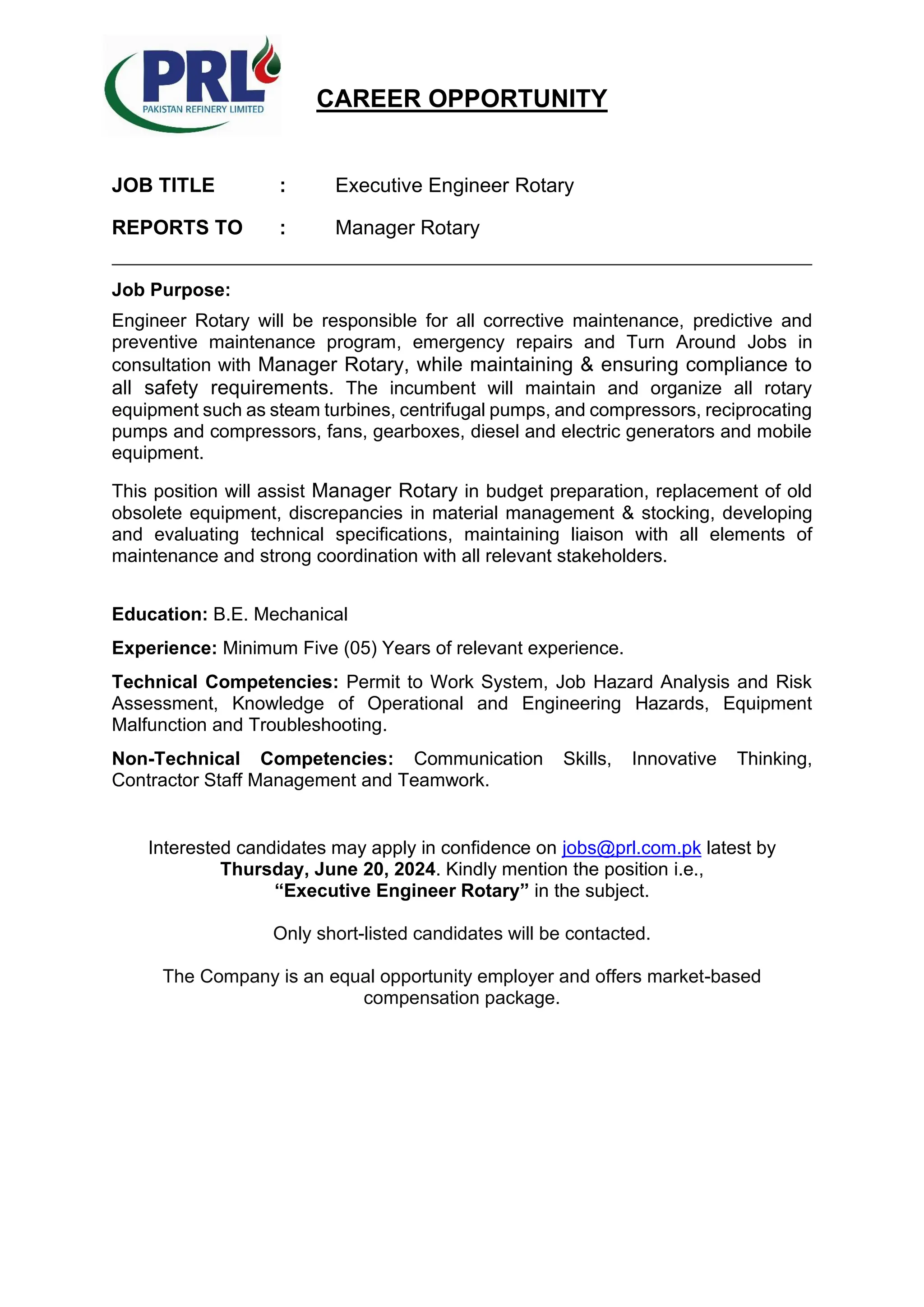 executive_engineer_rotary related to mechanical engineering | PDF
