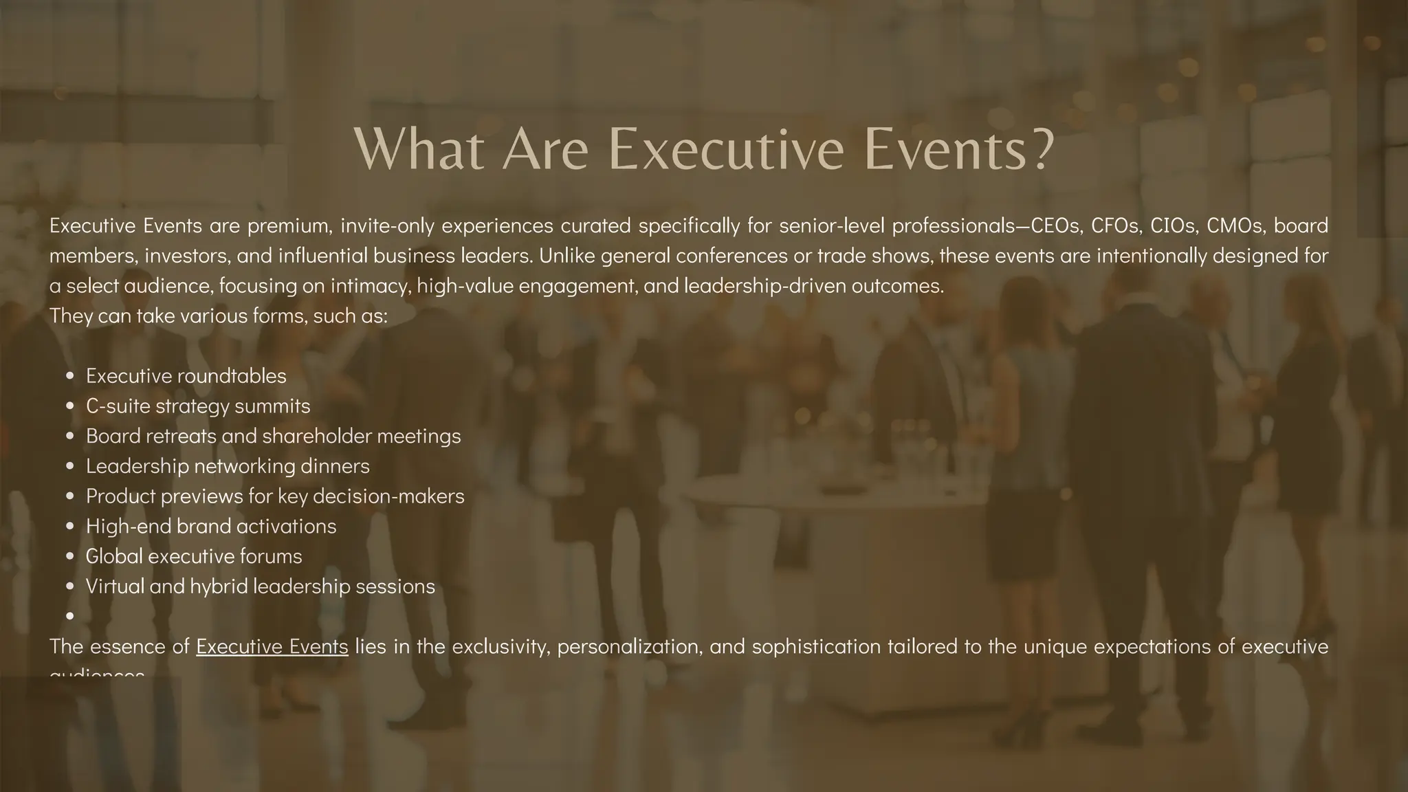 Executive Events: Elevating Leadership Experiences with Precision and ...