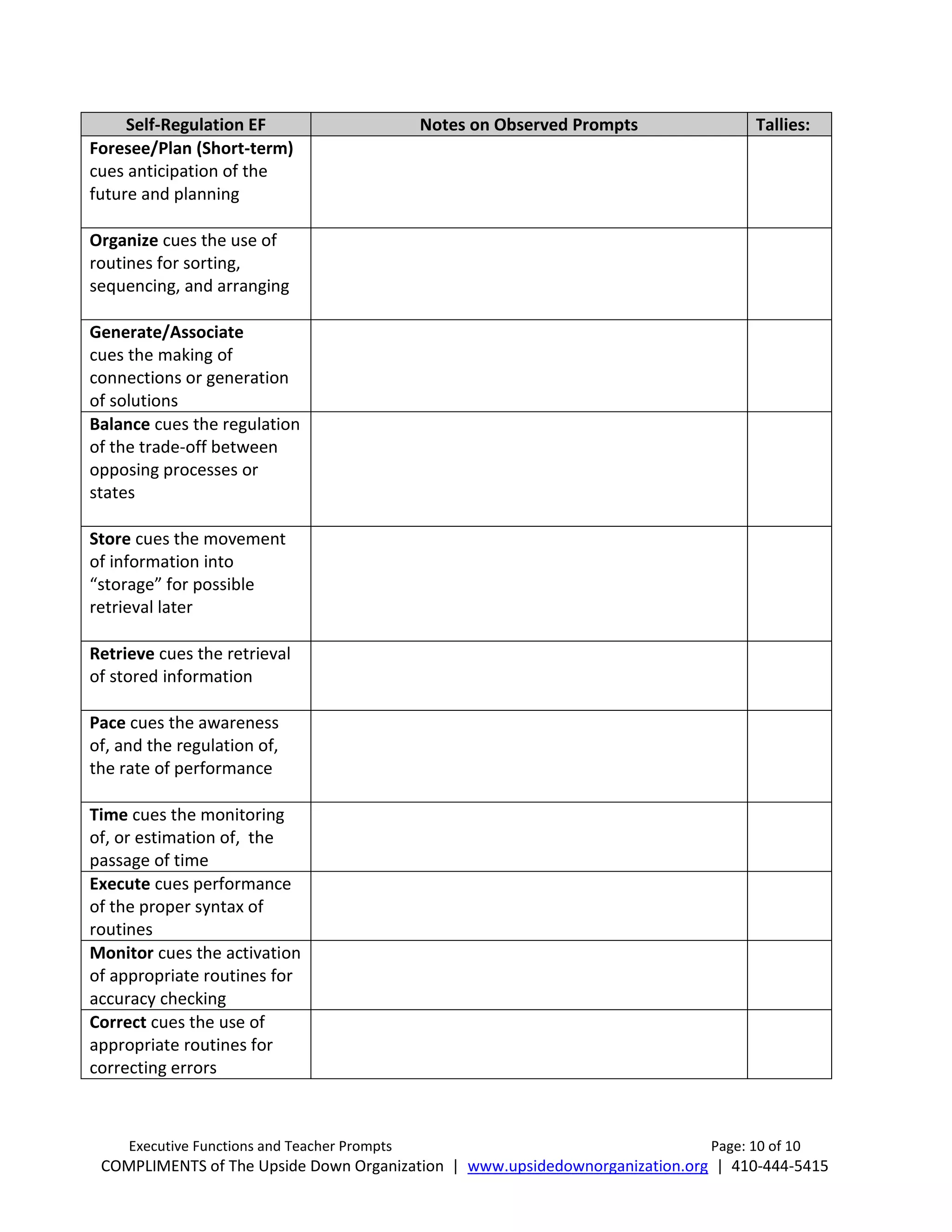 Self-Regulation Executive Function Definitions with Examples of Teacher Prompts George McCloskey ...