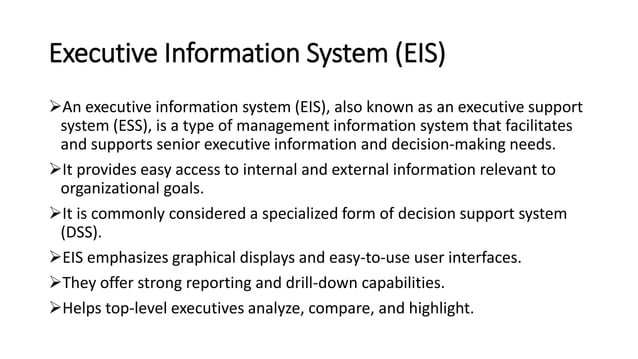 Executive information system ( eis ) | PPTX | Information Services Industry | Industries