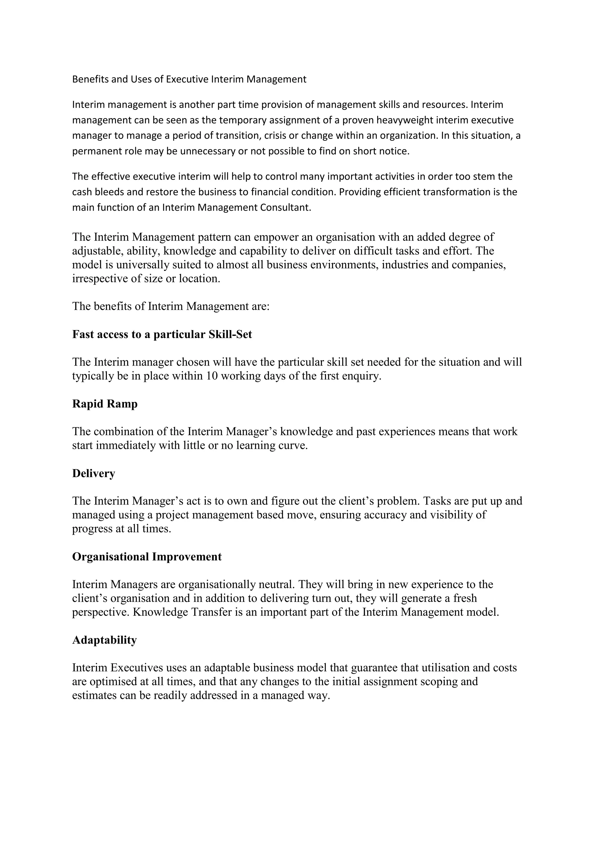 Executive interim management | DOCX | Executive Leadership & Management ...