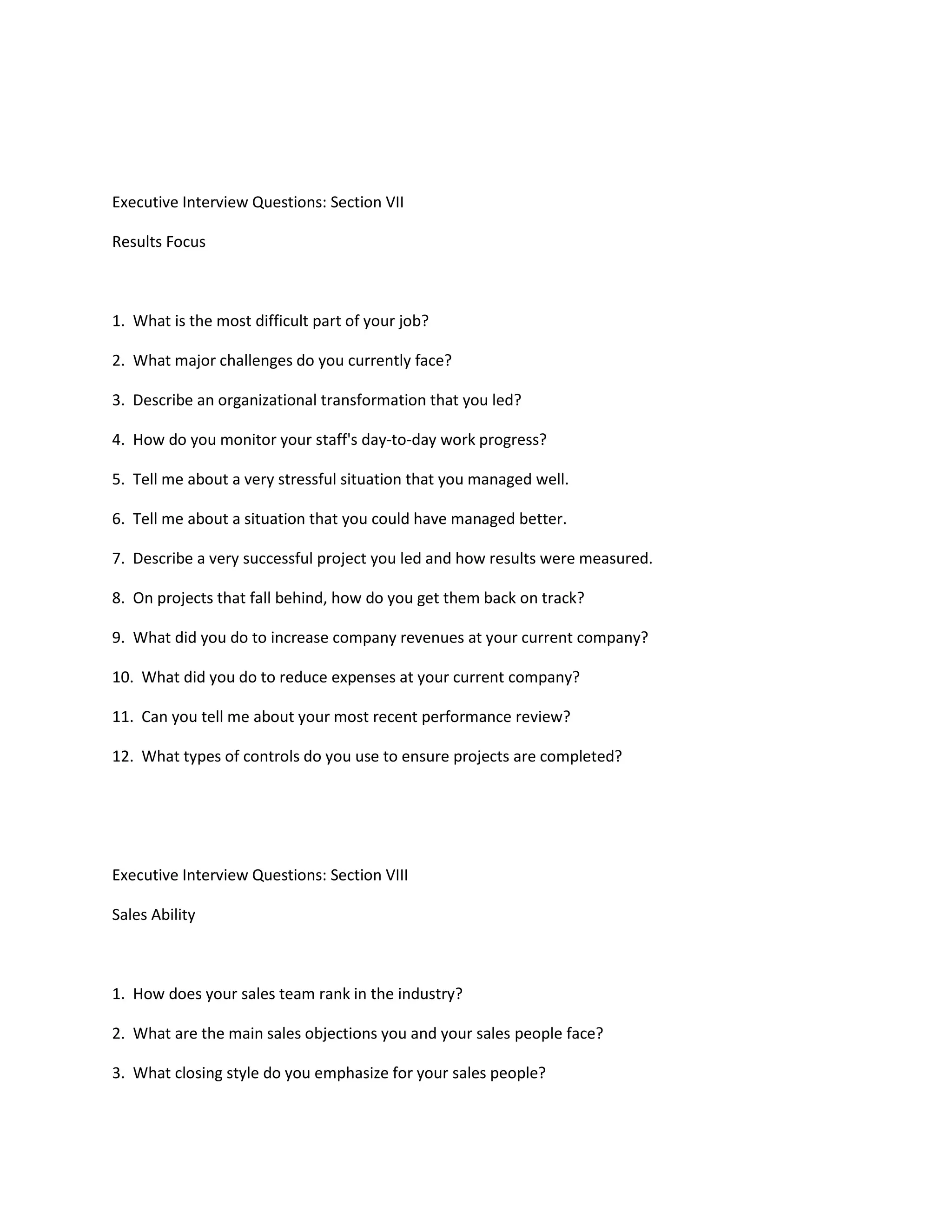 Executive interview questions | DOCX