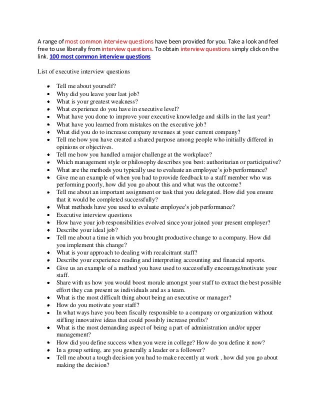 Executive interview questions