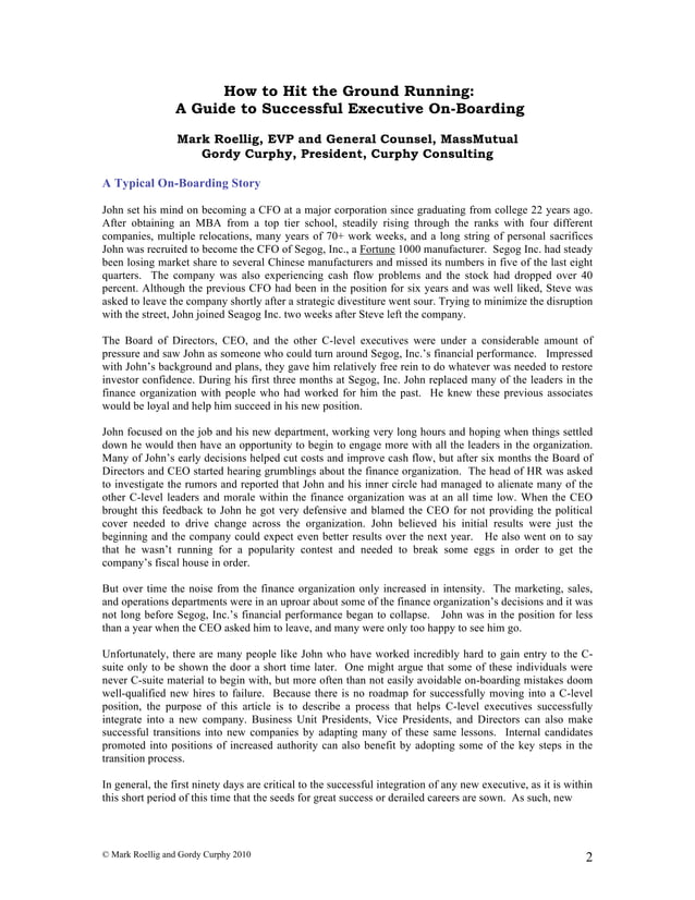 Executive on boarding (appendix), dr. gordon curphy | PDF