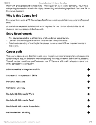Executive Secretarial & PA Course - Course Gate | PDF | Education