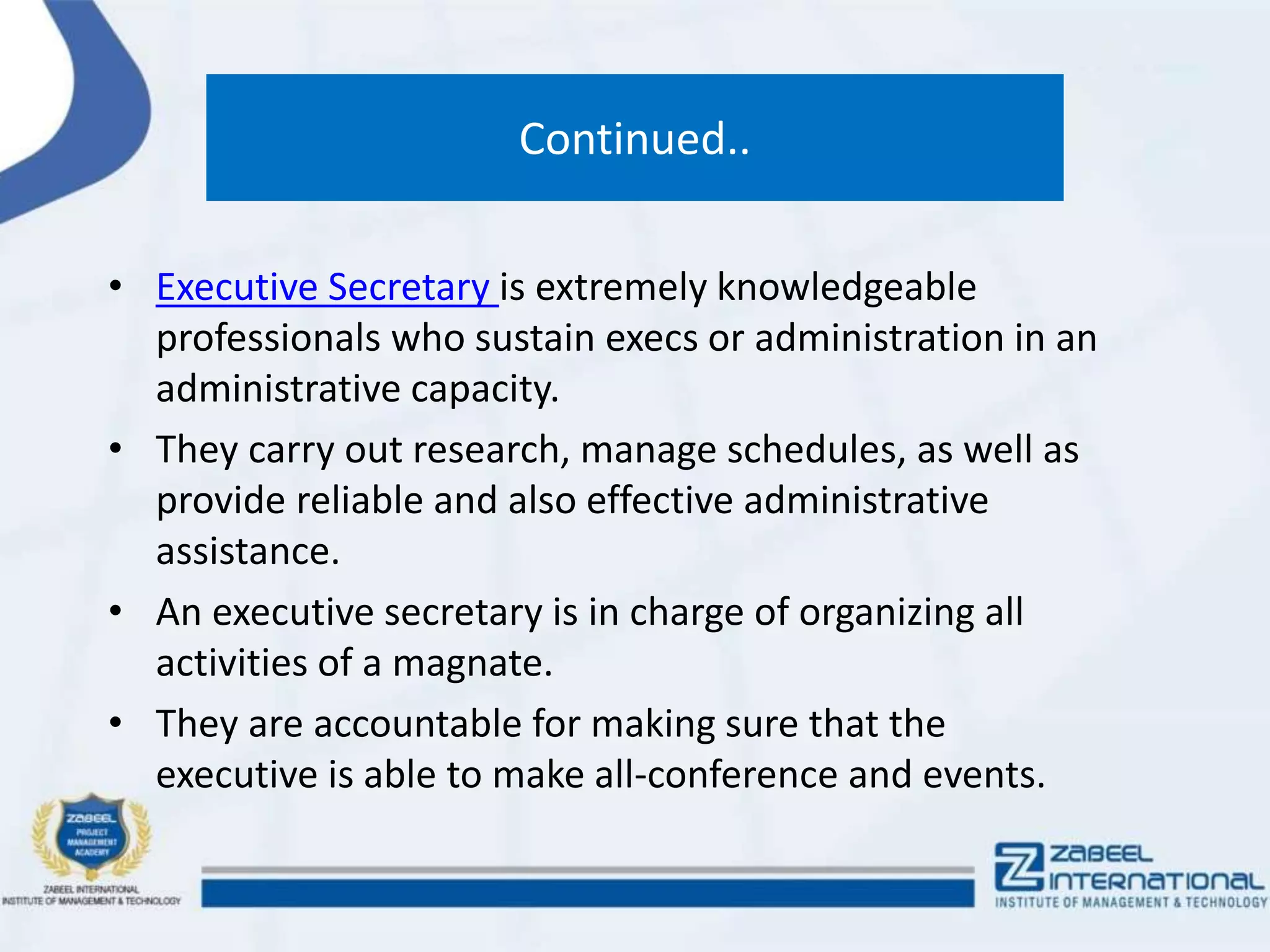 Executive Secretary - What are the skills of executive secretary? | PPTX