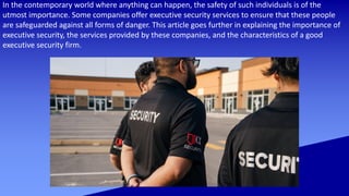 Executive Security Companies: Protecting the Lives of High-Risk Persons ...