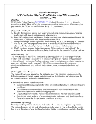 Executive Summary for NPRM of Section 503 of the Rehab Act | DOCX