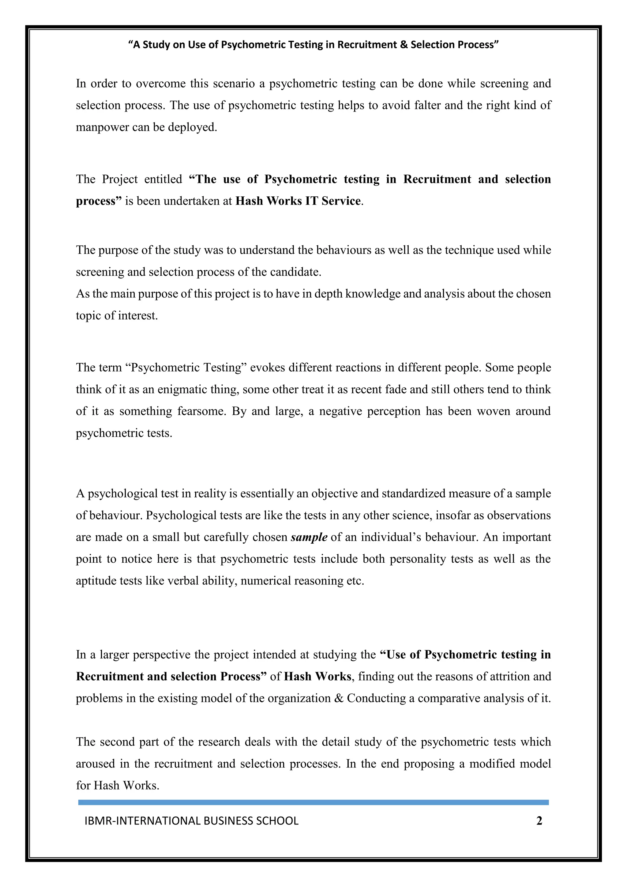 Use Of Psychometric Testing In Recruitment & Selection Process ...