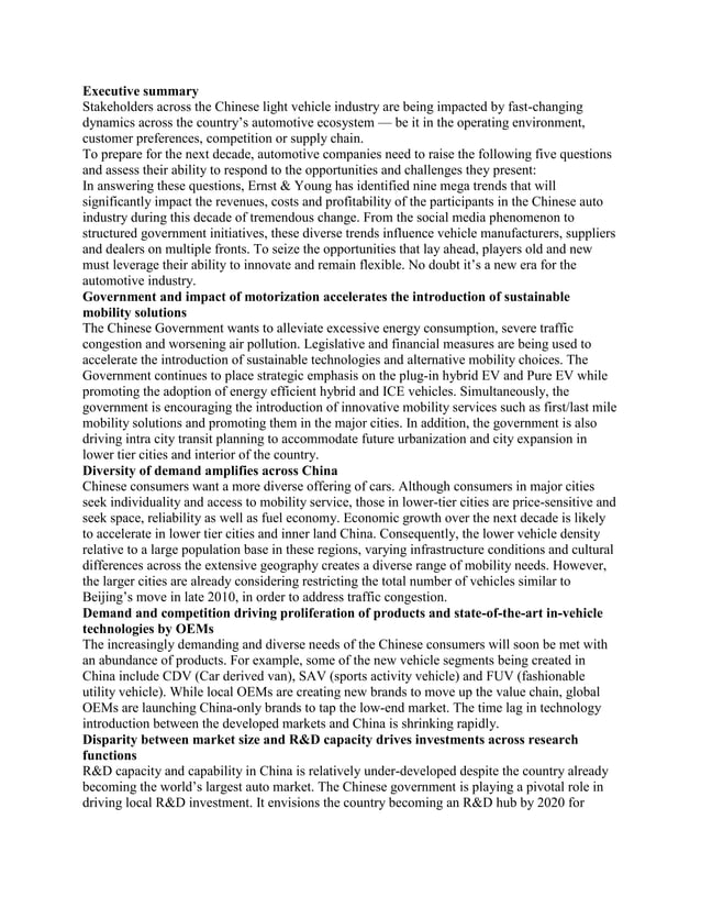 Executive summary chaina automobile | DOCX