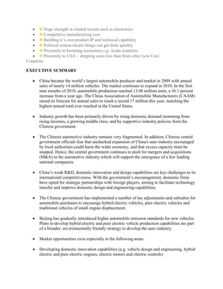 Executive summary chaina automobile | DOCX