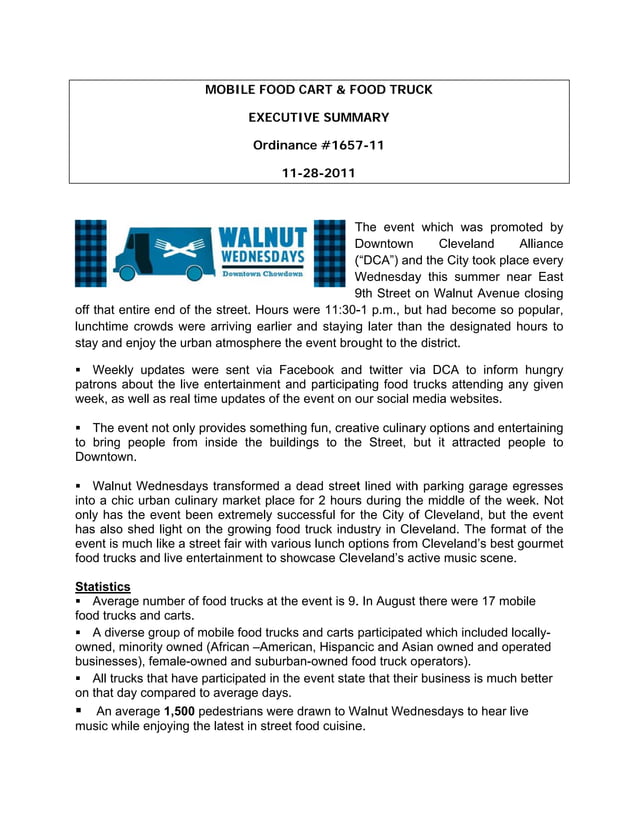 Big Ideas for Small Business: Food Truck- Executive Summary for City ...