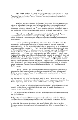 BRENT GREG E. GOMUAD. May 2009. “Mapping of Potential Freshwater Fish ...