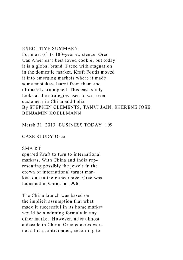EXECUTIVE SUMMARY For most of its 100-year existence, Oreo .docx