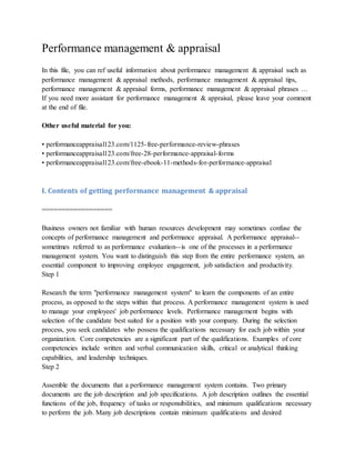 Executive summary for performance appraisal | DOCX