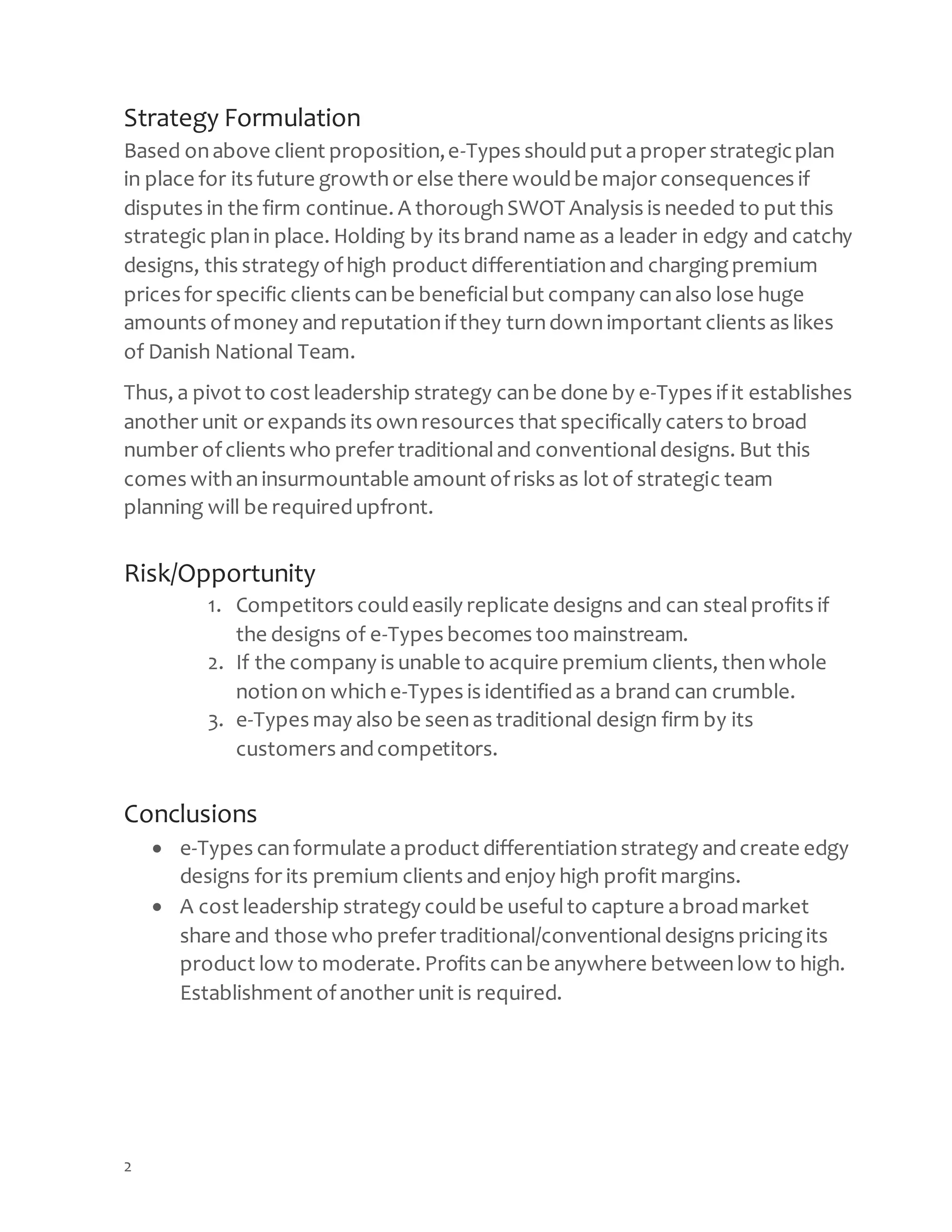 Executive summary for strategy formulation e types | DOCX