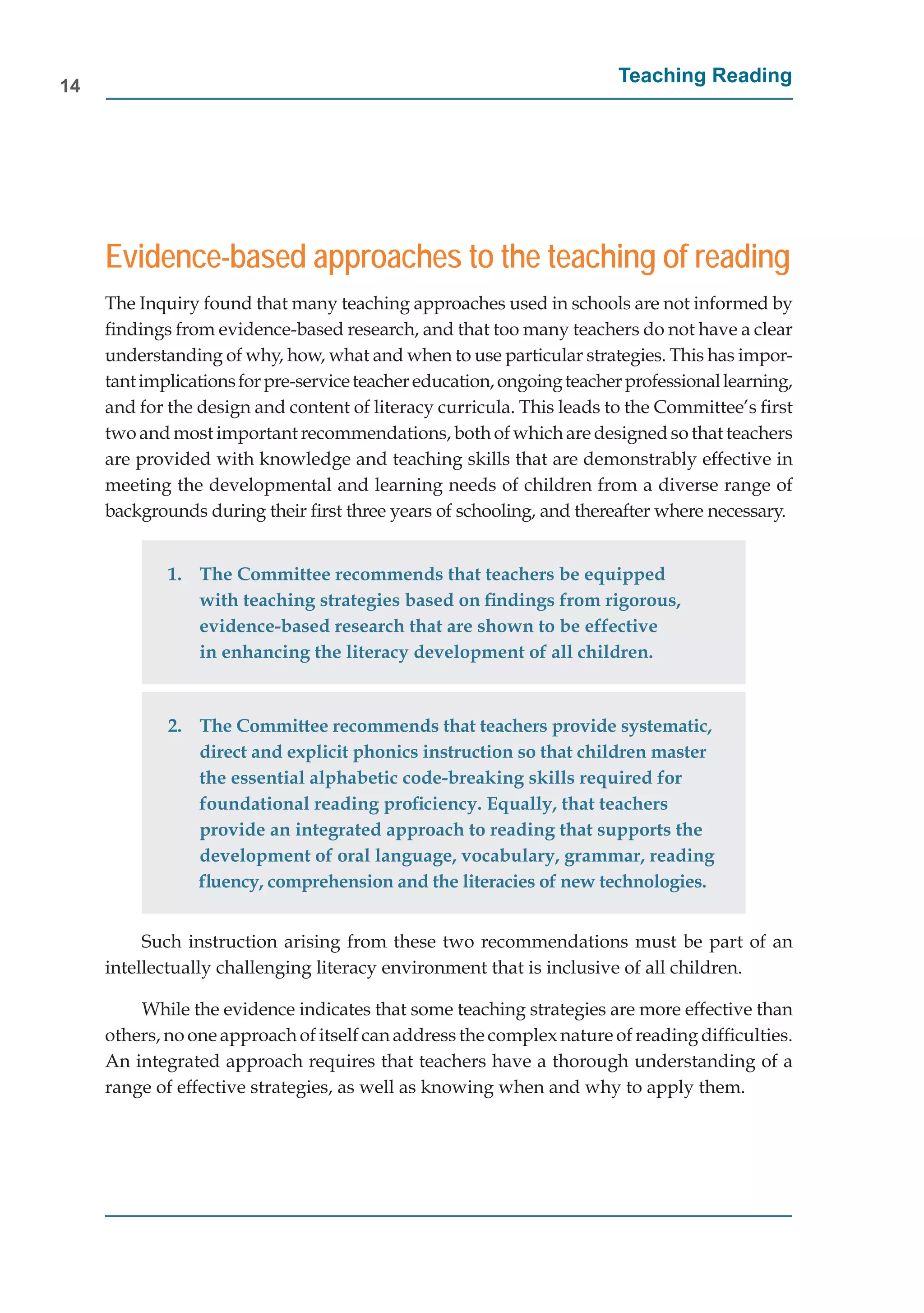 Executive Summary - Inquiry into the Teaching of Literacy, Australia | PDF