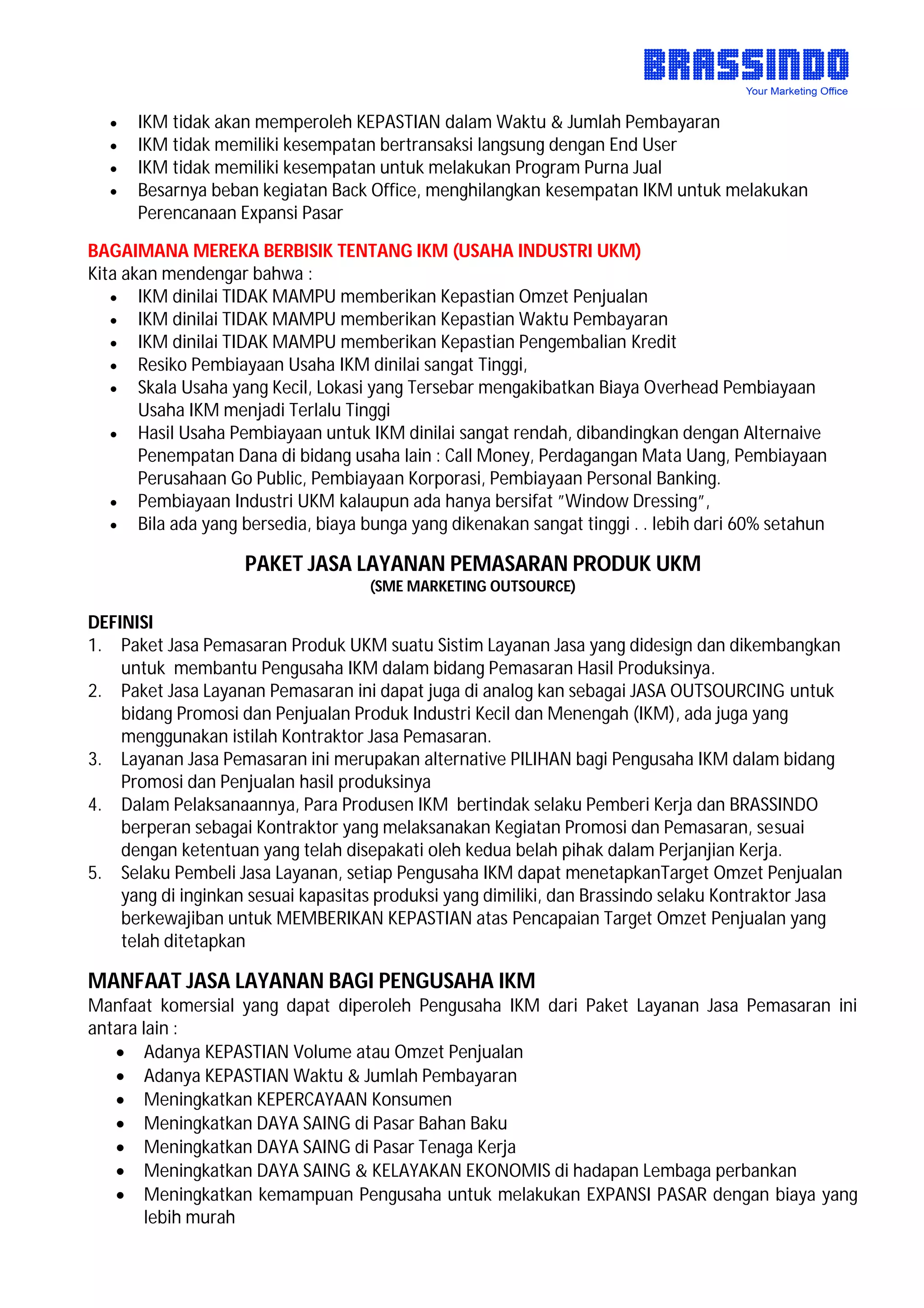EXECUTIVE SUMMARY - JASA LAYANAN PEMASARAN INDUSTRI UKM (sme marketing ...