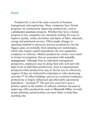 Executive summary of production and productivity | DOCX