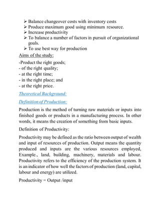 Executive summary of production and productivity | DOCX