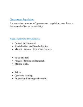 Executive summary of production and productivity | DOCX