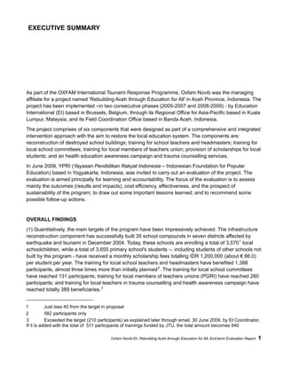Executive summary rebuilding aceh through education for all | PDF