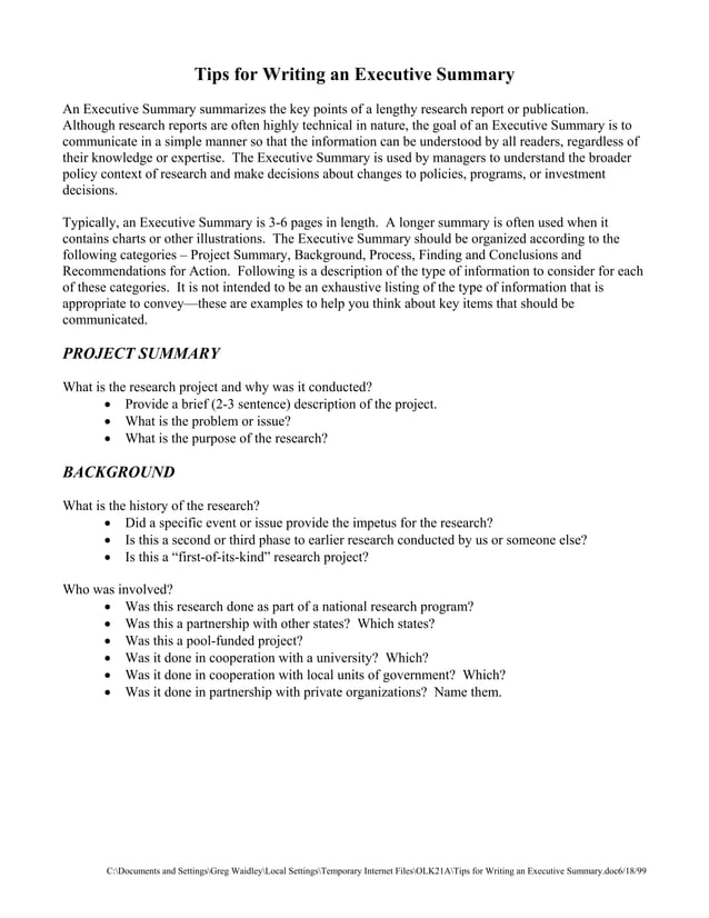 Executive summary tips | PDF