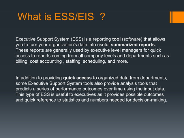 Executive support system [ess] itm project, by romeo mba first sem | PPTX