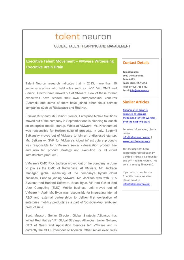 Executive talent movement VMware | PDF | Computing | Technology & Computing