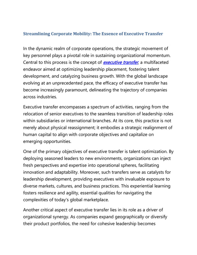 Streamlining Corporate Mobility: The Essence of Executive Transfer | PDF