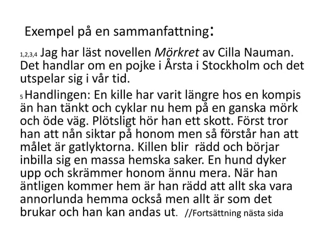 Exempel på hur man skriver sammanfattning av en | PPTX | Fiction ...