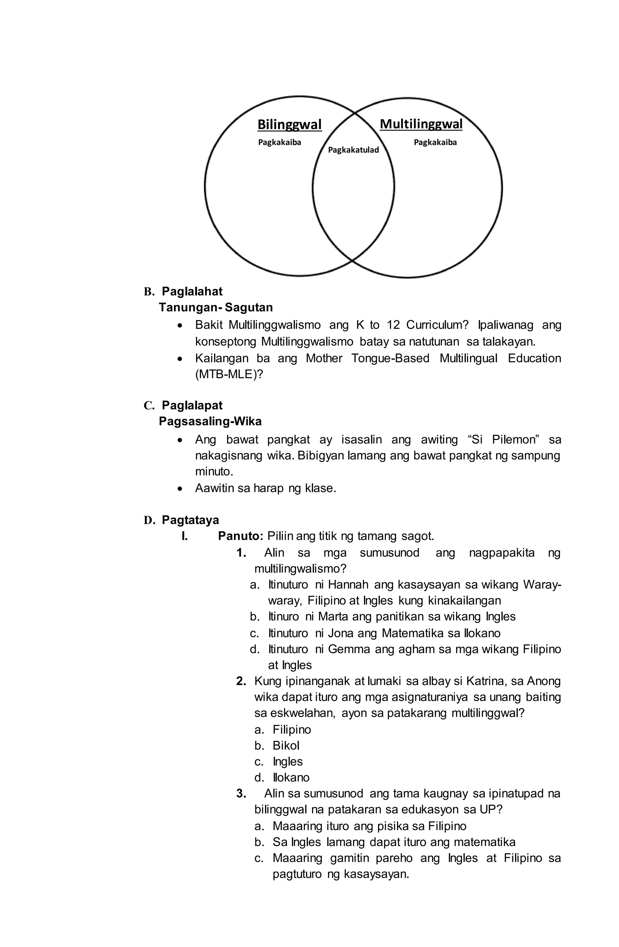 Lesson Exemplar sa Filipino 11 | DOCX