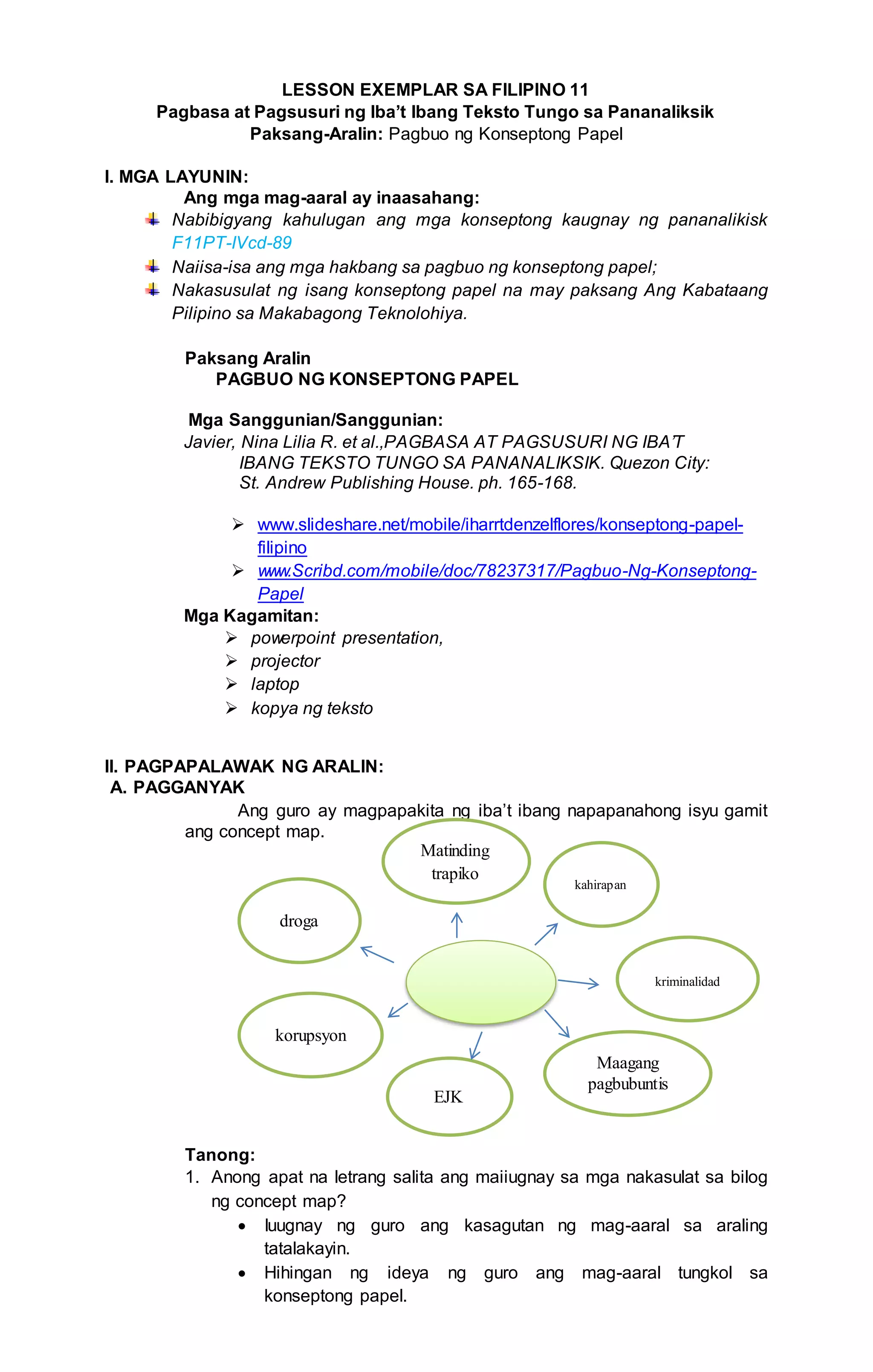 Lesson Exemplar sa Filipino 11 | DOCX