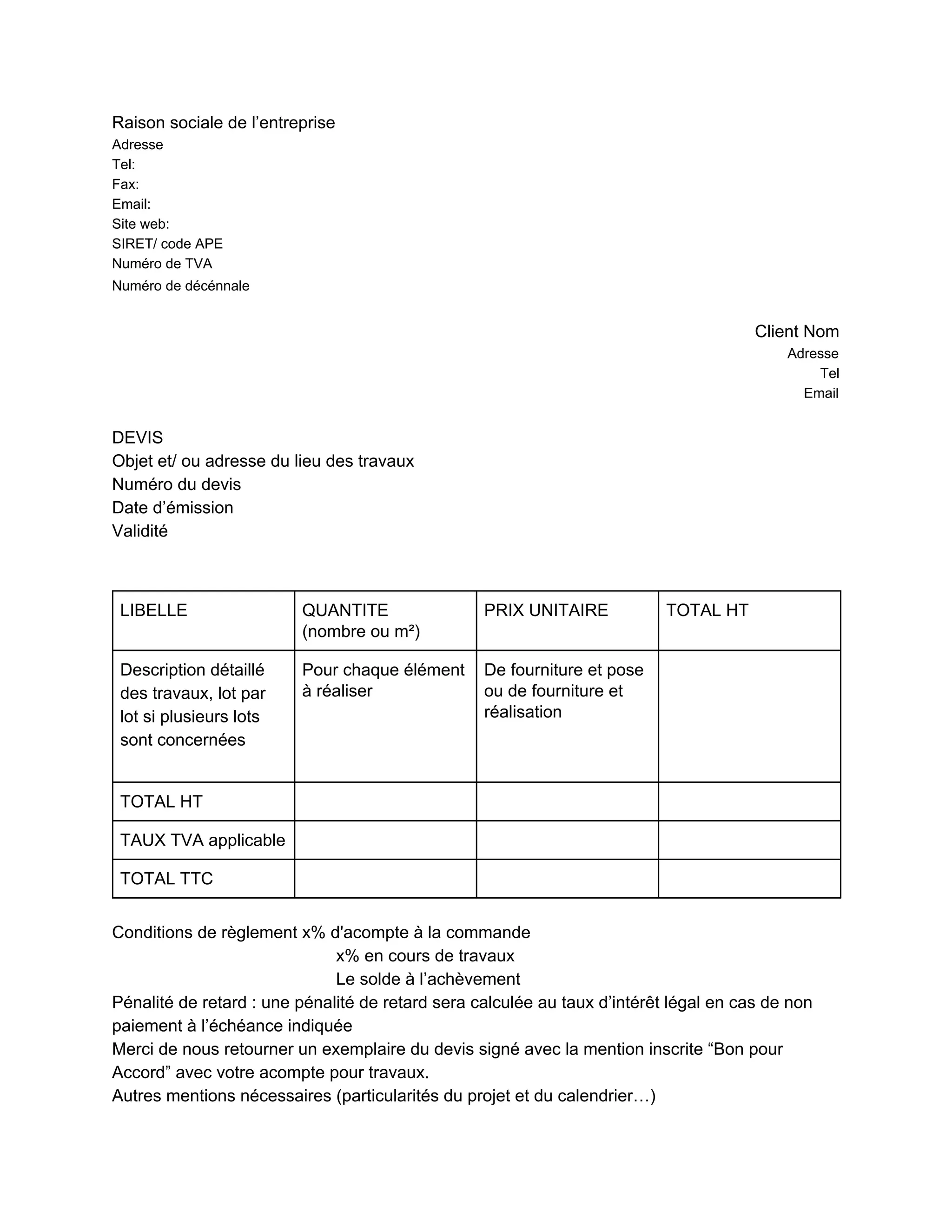 Exemple devis travaux | PDF