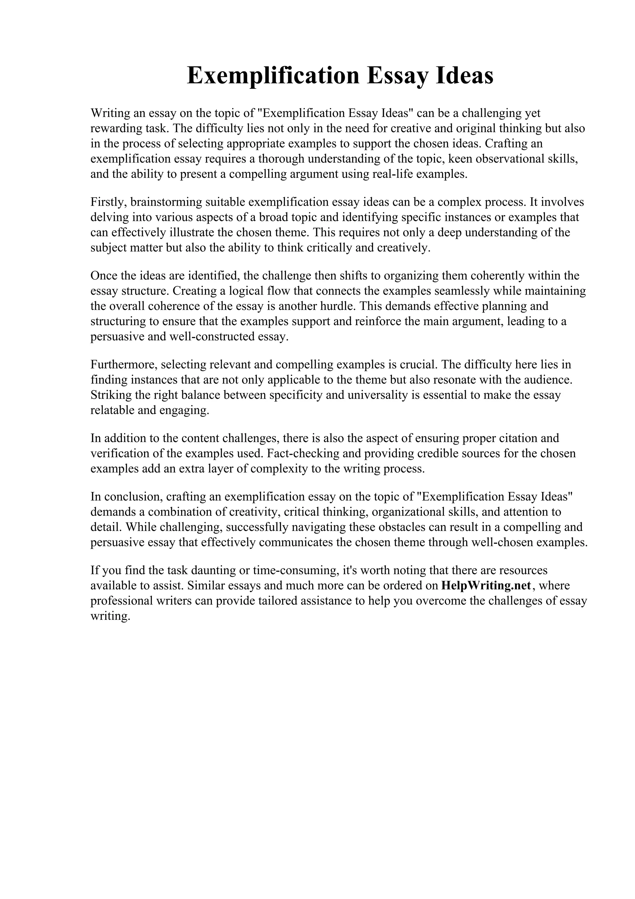 Exemplification Essay Ideas | PDF