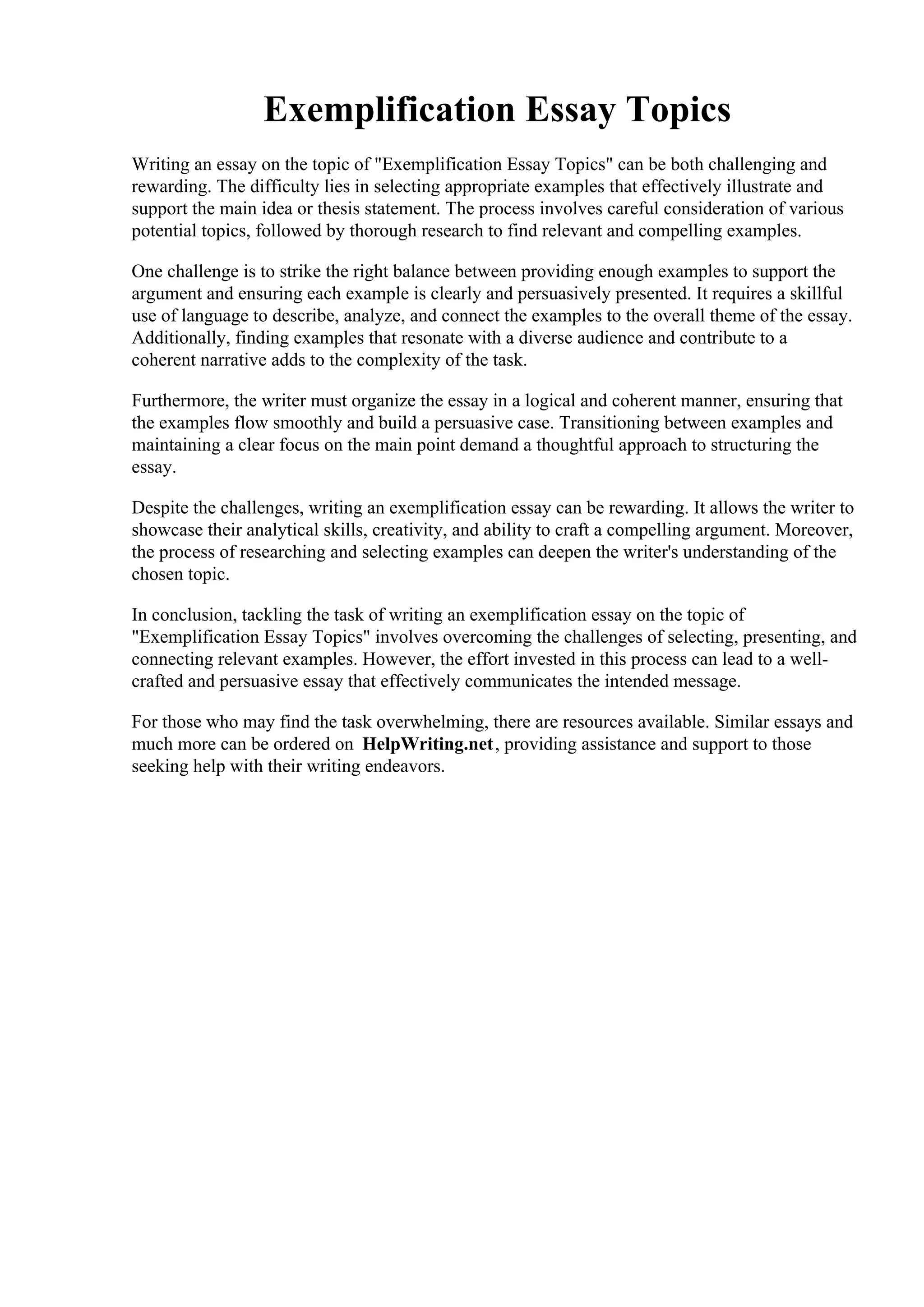 Exemplification Essay Topics. How to Write an Exemplification Essay ...