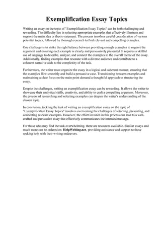 Exemplification Essay Topics. How to Write an Exemplification Essay ...