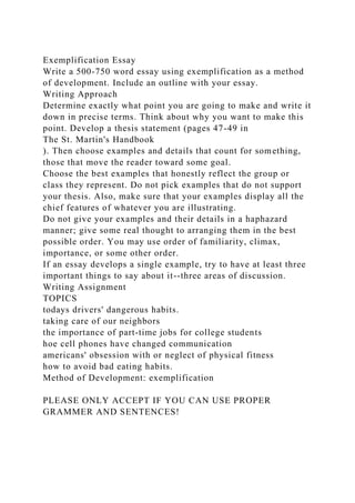 Exemplification EssayWrite a 500-750 word essay using exemplificat.docx