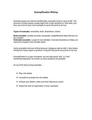 Exemplification Writing Hand Out | DOC