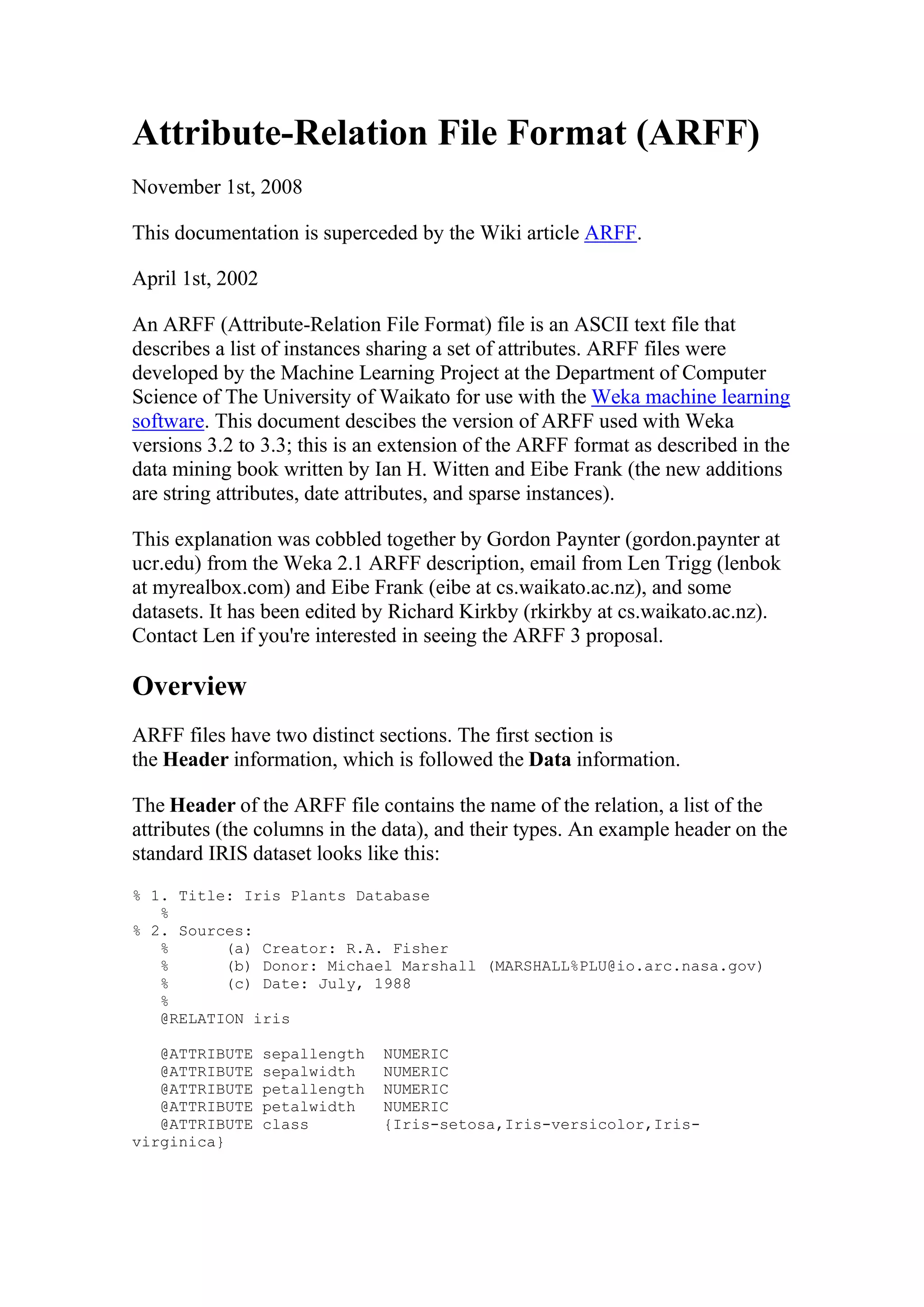 Exemplo arquivo arff | DOCX